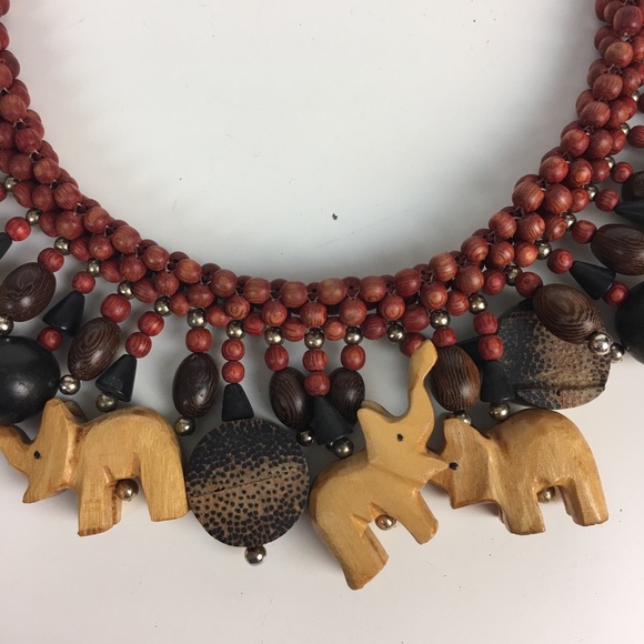 Jewelry | Wood Bead Hand Carved Necklace Elephants Gorgeous | Poshmark
